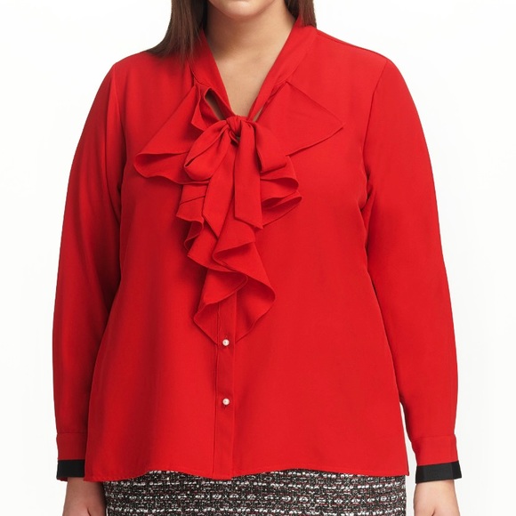Calvin Klein | Tops | Calvin Klein Plus Size Ruffle Neck Blouse Sz2x ...